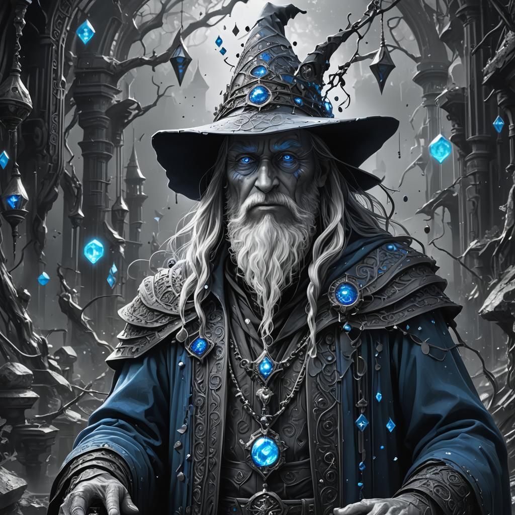 wizard, semi grayscale sketch, (binary art:1.30), (colorful hearts:0.14), (generative:0.30 ...