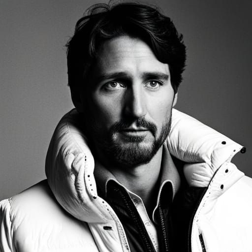 Justin Trudeau with a beard, in white puffy Balenciaga jacket - AI ...