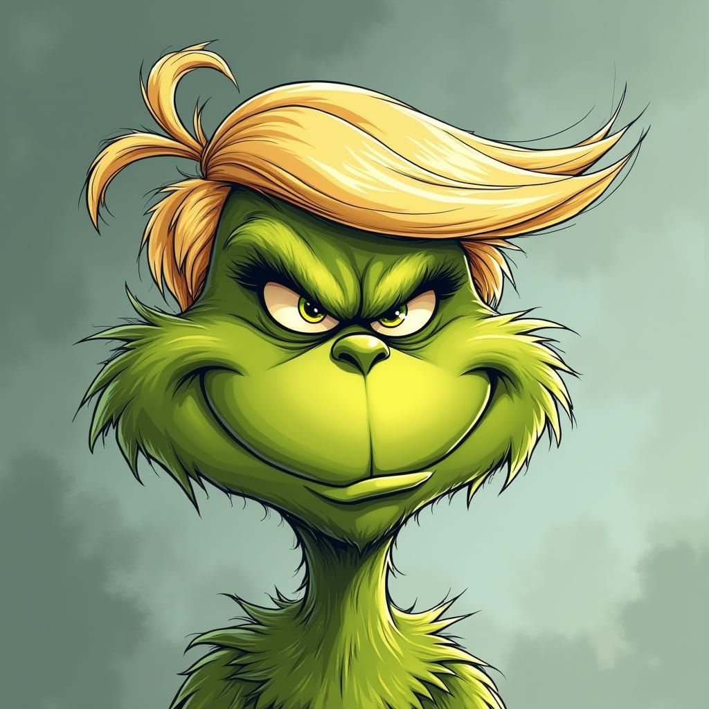 The Grinch Meets Trump: A Whimsical Cartoon Illust... - AI Art
