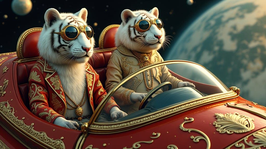 Regal Felines and Badgers Pilot Steampunk Space Sh... - AI Art