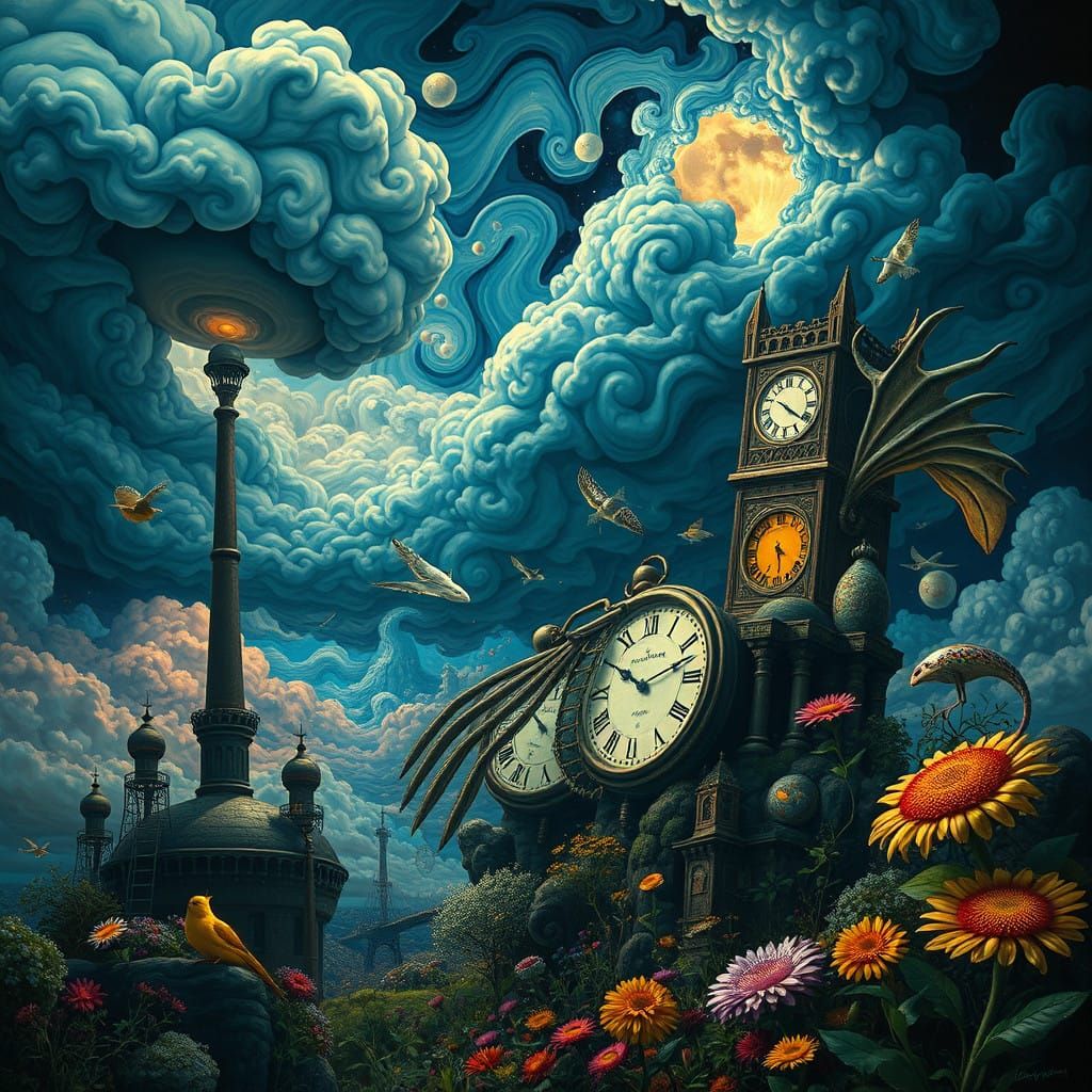 Surrealist Dreamscape with Melting Clocks and Fant... - AI Art