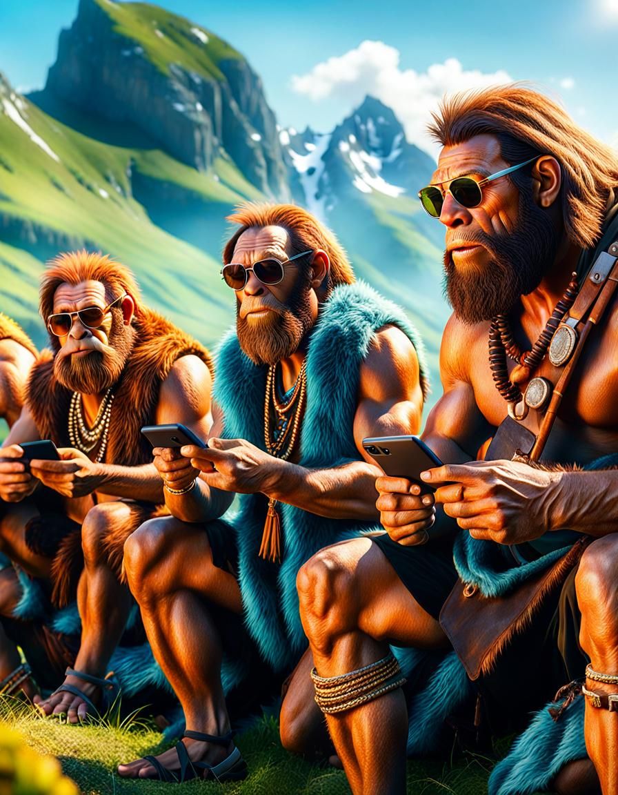 Neanderthal and Technology - AI Generated Artwork - NightCafe Creator
