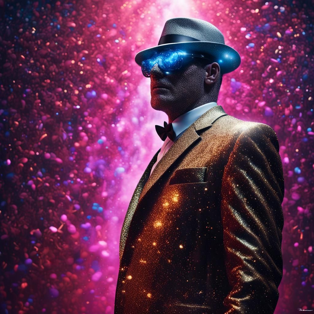 The Invisible Man being revealed by a cloud of glitter, bright specular ...