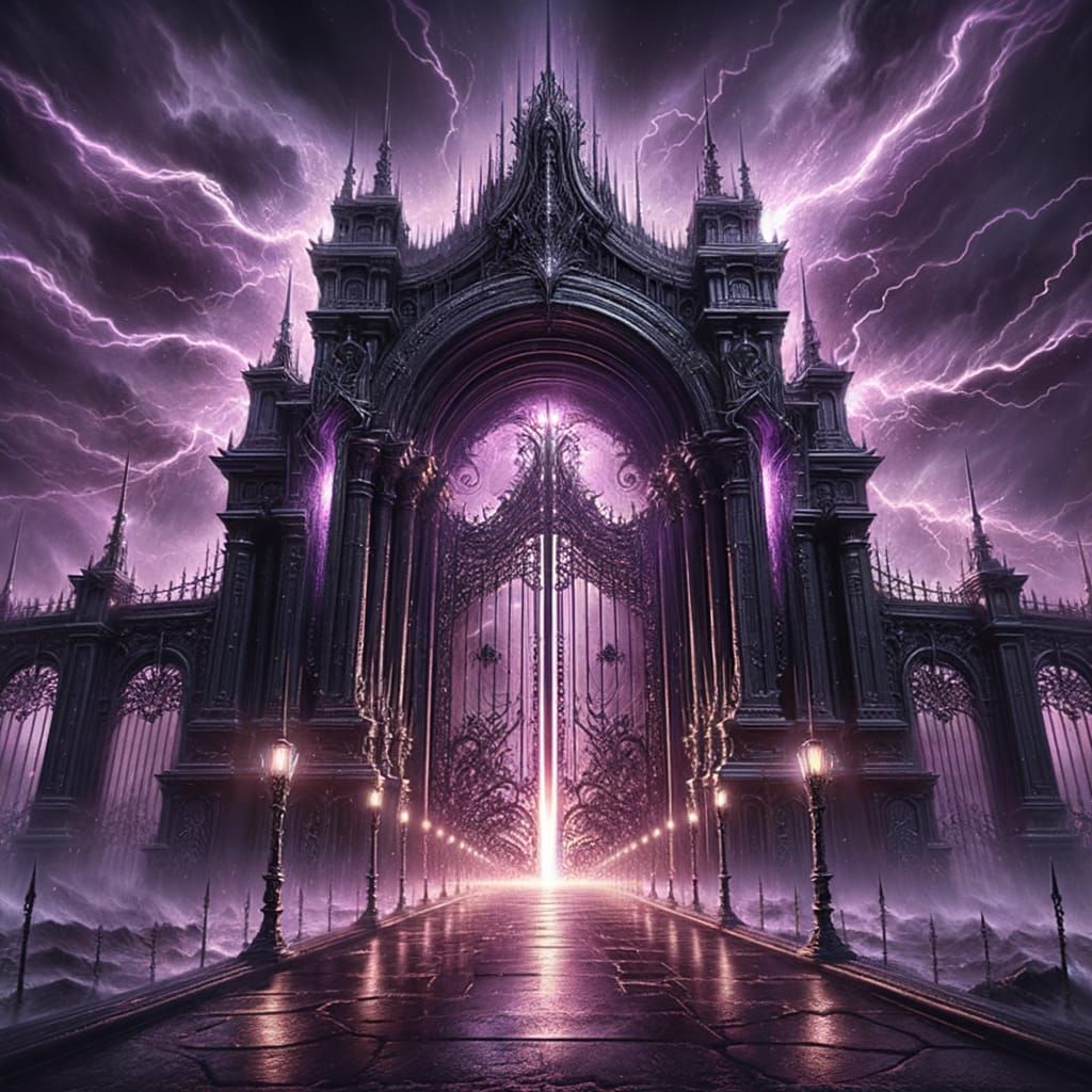 dark gate, purple shimmer, lightning - AI Generated Artwork - NightCafe ...