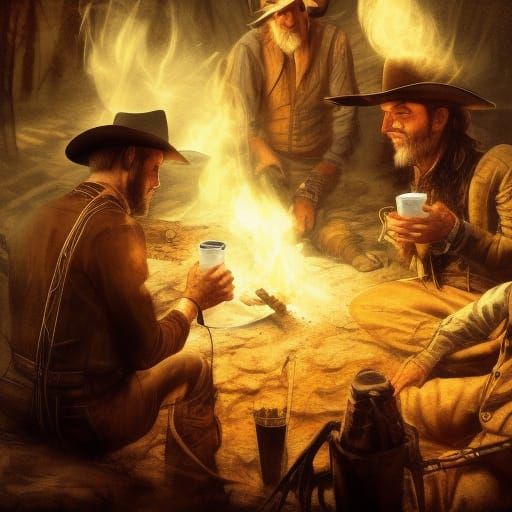 cowboys and campfire 1 - AI Generated Artwork - NightCafe Creator