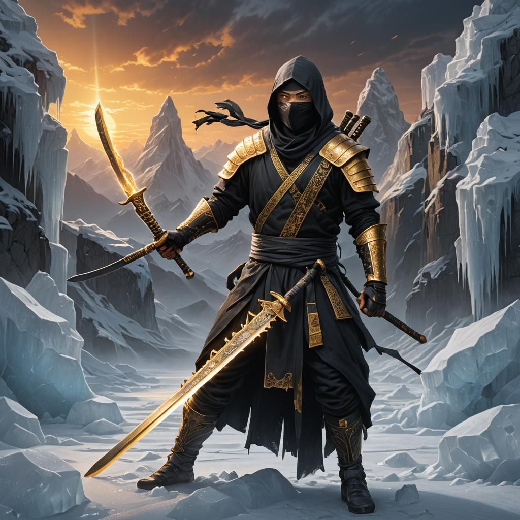 Golden Ninja in the Arctic - AI Generated Artwork - NightCafe Creator