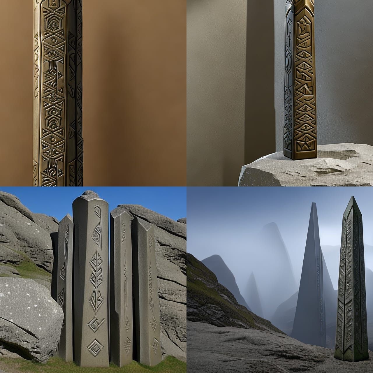 short triangular pillar with runes carved into it fantasy style - AI ...