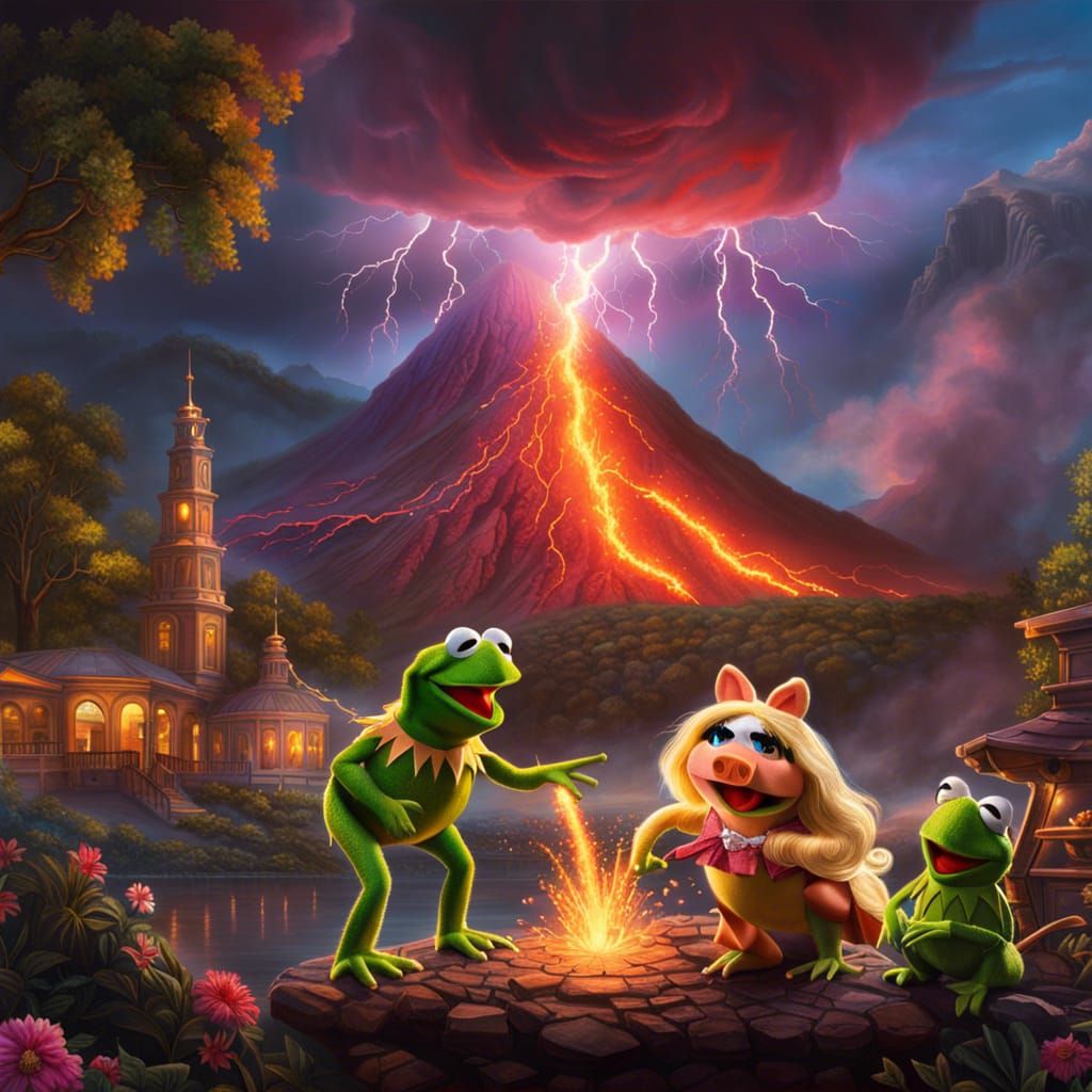 Kermit and his nephew Claud saving Miss Piggy's bacon at krakatoa via ...
