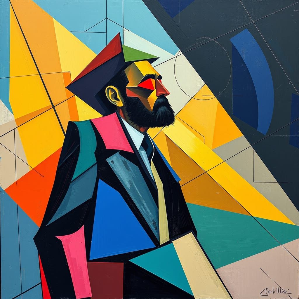 Daddy’s home - Dynamic Father Figure in Vibrant Cubist Styl...