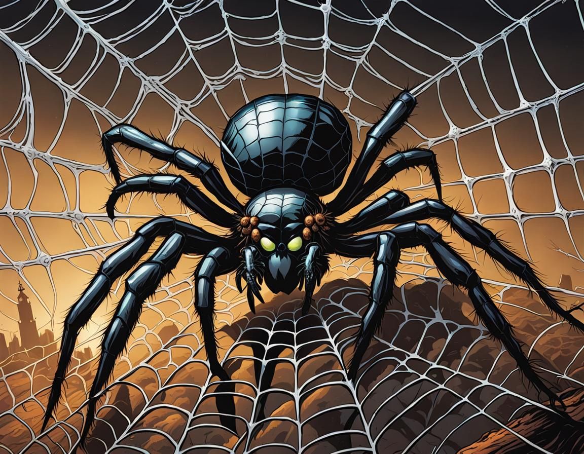 A close up of spiderweb with insects caught in the web and the spider ...