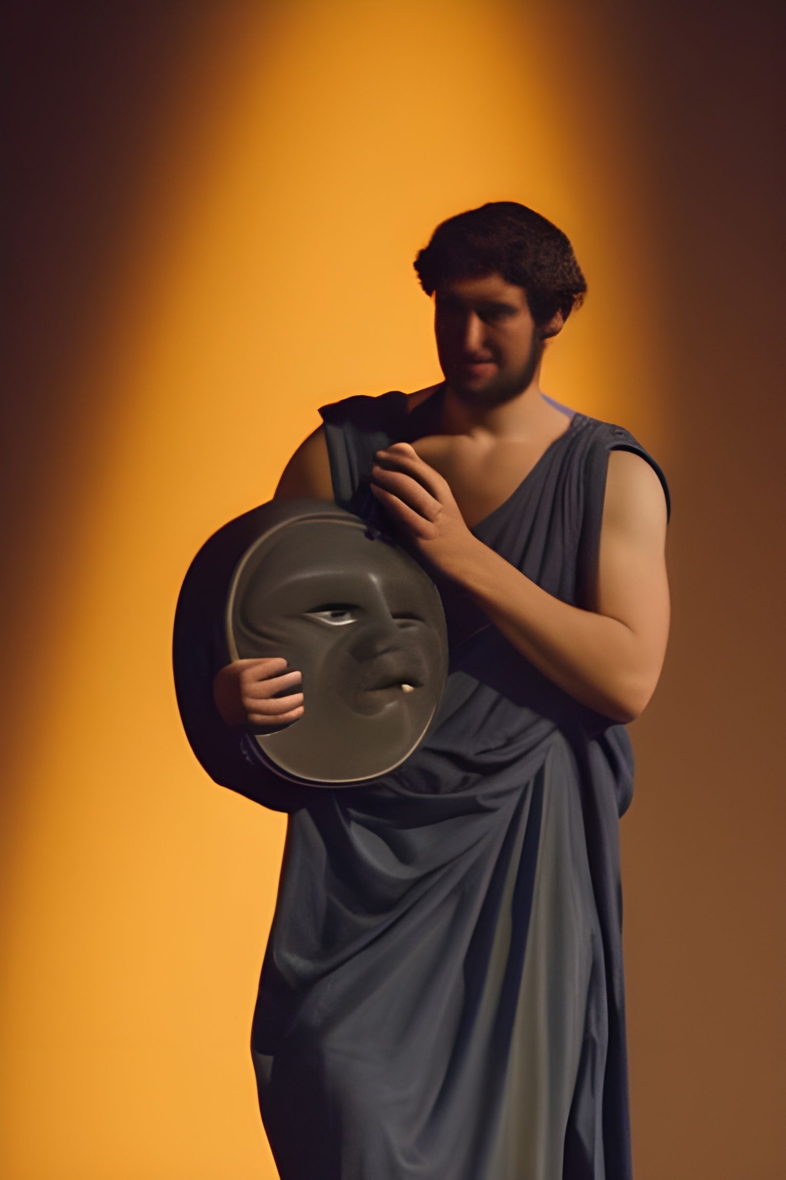 Actor in ancient Greece on stage at the Delphi auditorium holding a ...