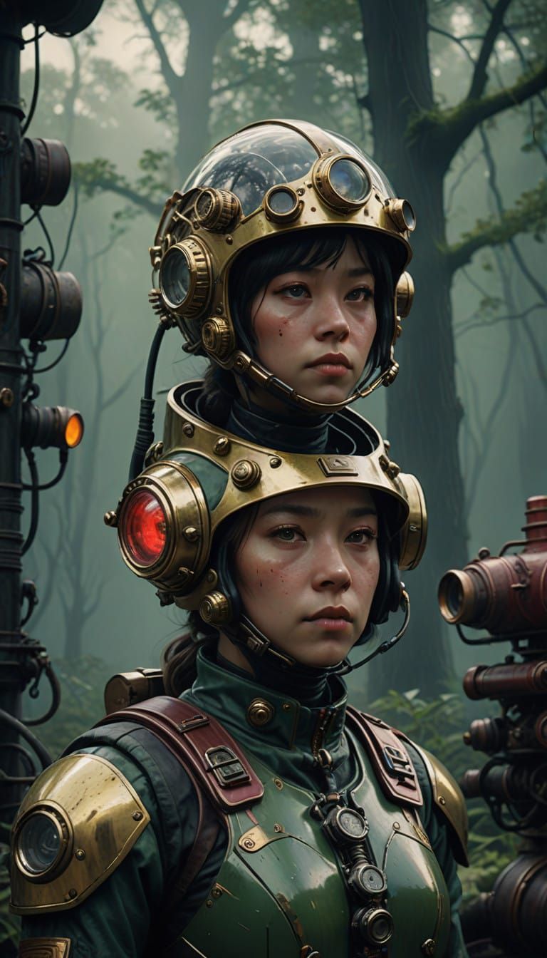 Steampunk Alien Girl in Red Shoes - AI Art