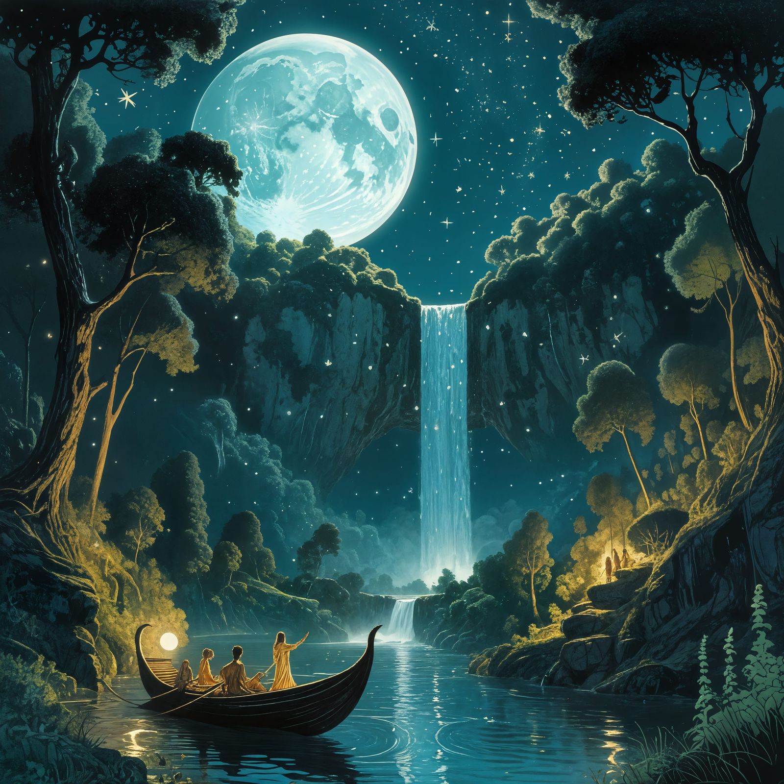 To the Hidden Falls - Luminous Crescent Moon Floats Towards ...