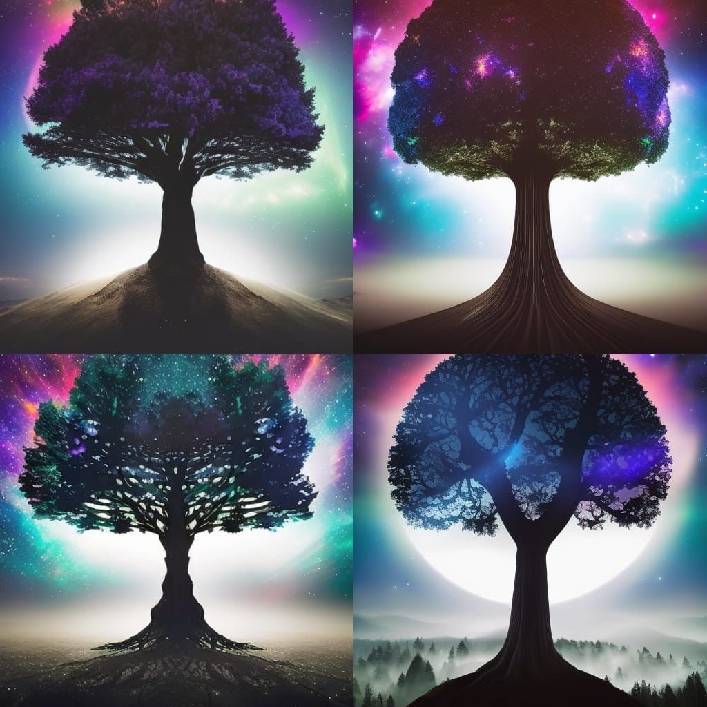 surreal breathtaking sparkly tree made of stars, tree nebula, stars ...