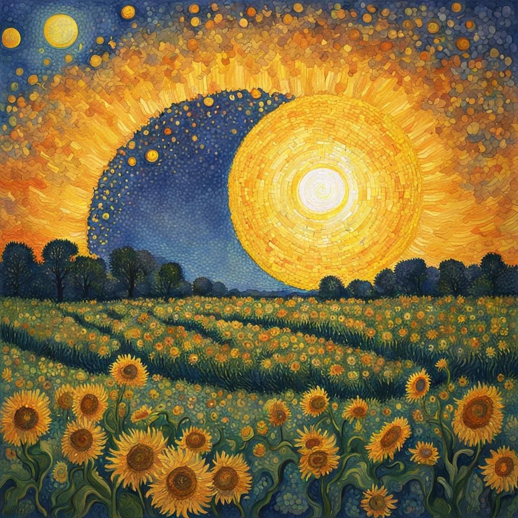 Solar eclipse Van Gogh pointillism watercolor golden hour impressionism ...