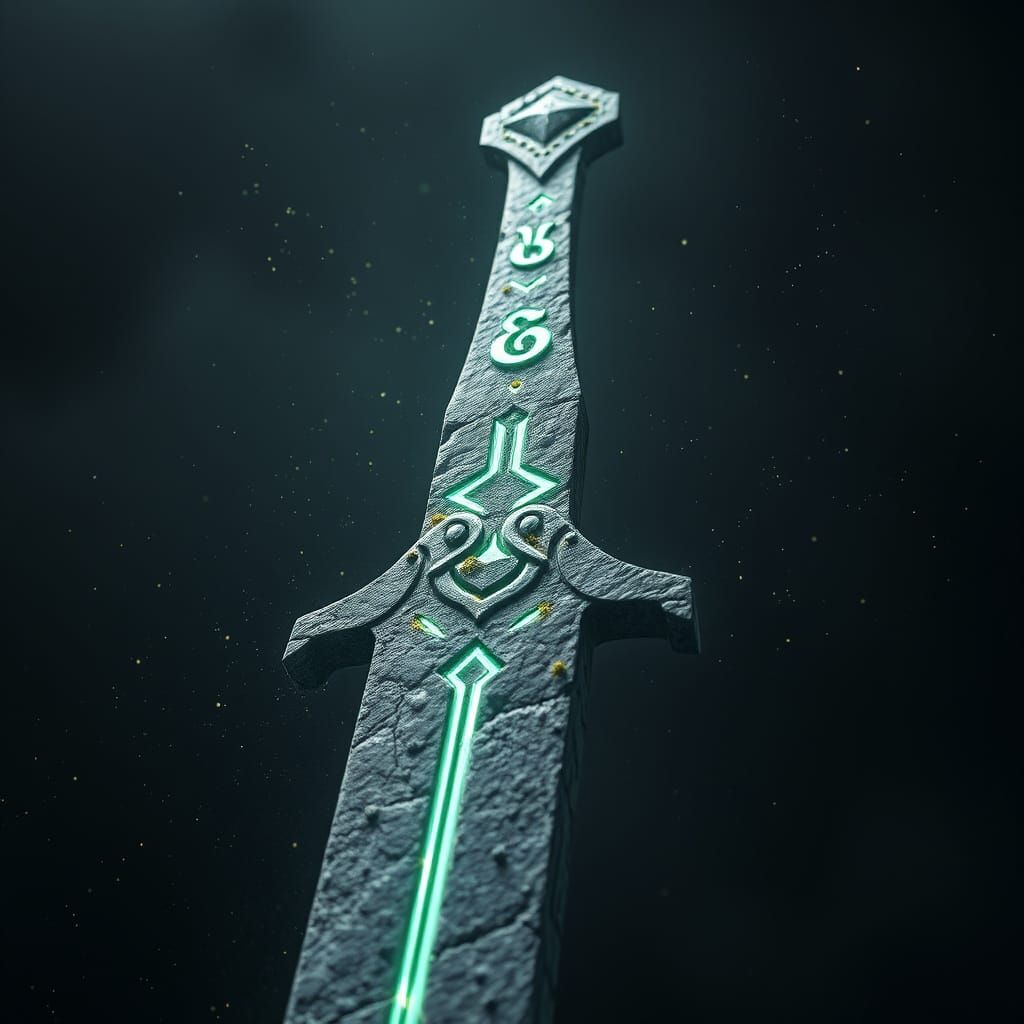 Ancient Granite Sword Radiates Primal Magic - AI Art