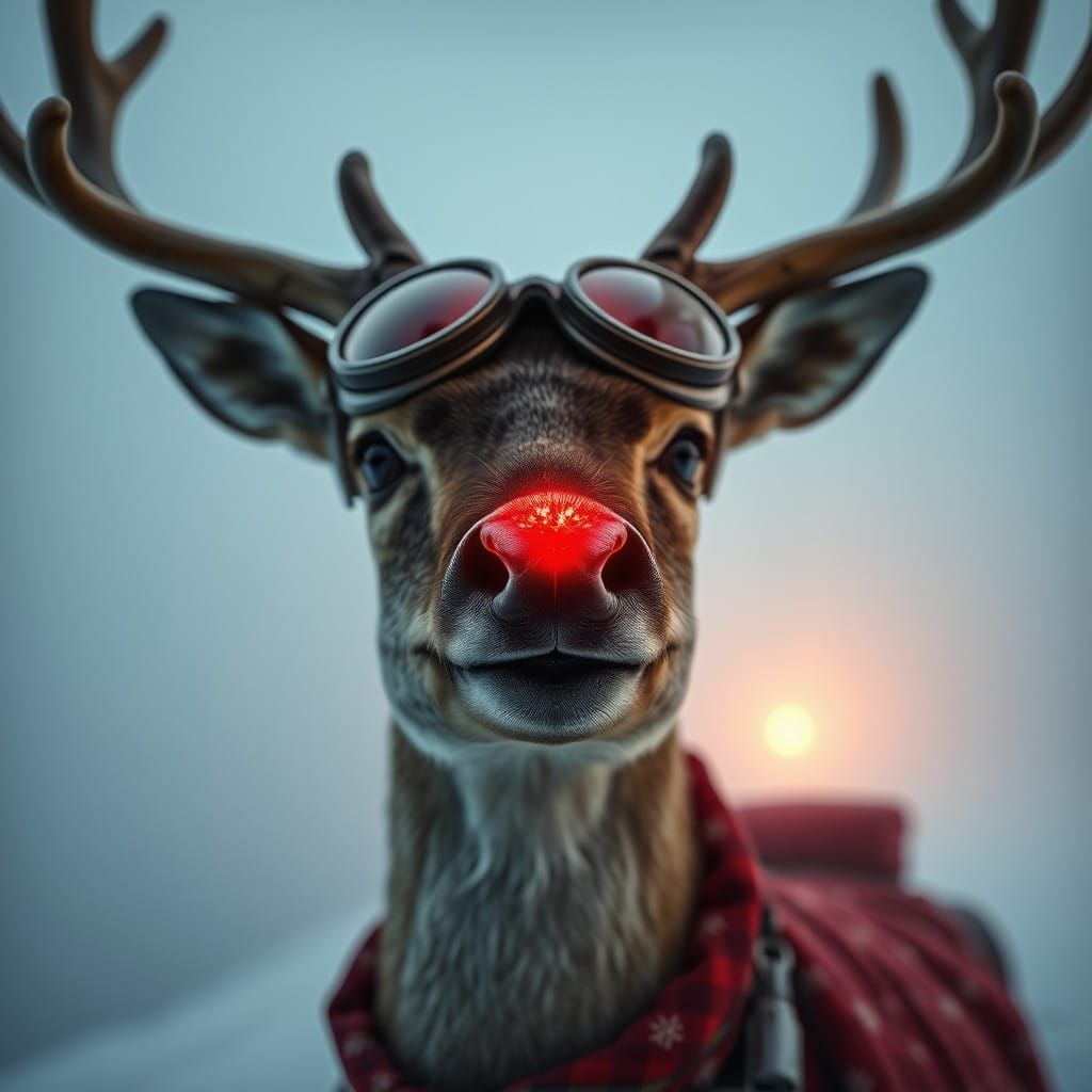 Sleigh-Led by Rudolph's Glowing Red Nose on a Fogg... - AI Art