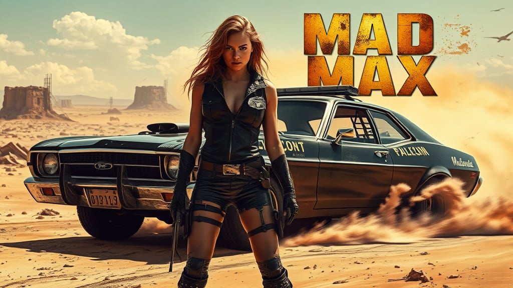 Max and her Interceptor - Fierce Post-Apocalyptic Warrior Ri...