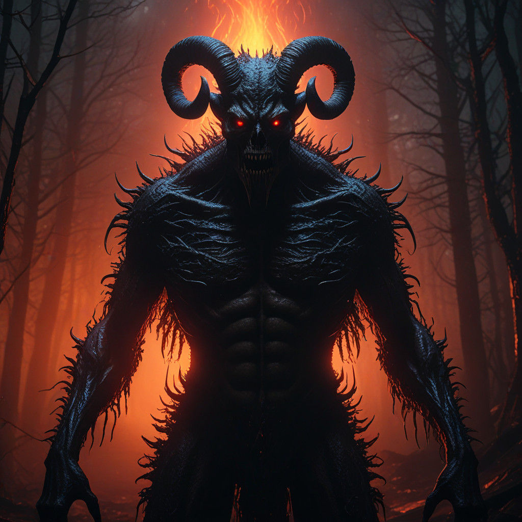 A Hyperrealistic, hyper-detailed photo of a demonic figure with a ...