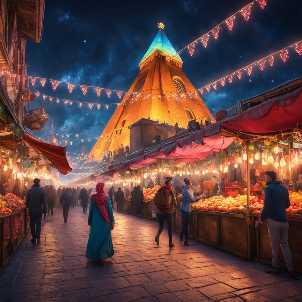 Enchanted Night Market - Magical Night Market Scene in Vibra...