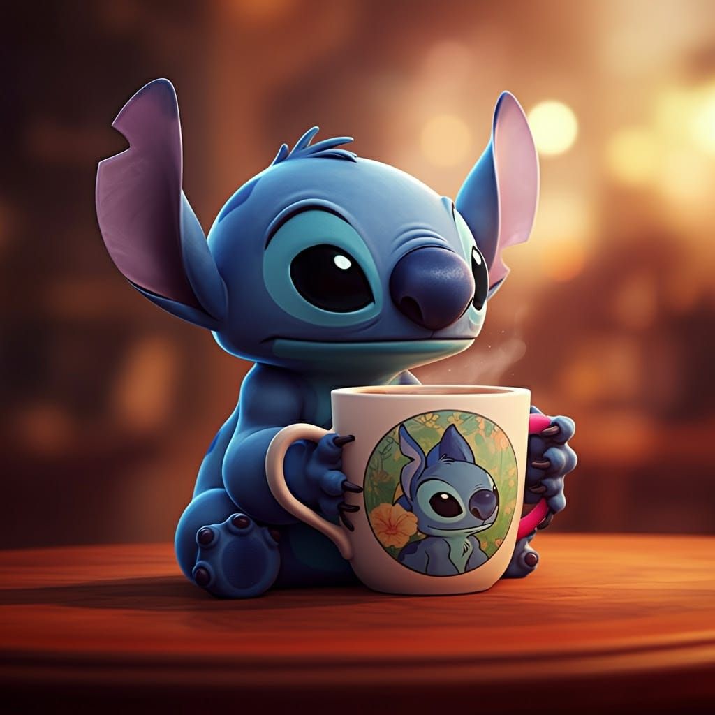 Stitch Enjoys a Whimsical Mug - AI Art