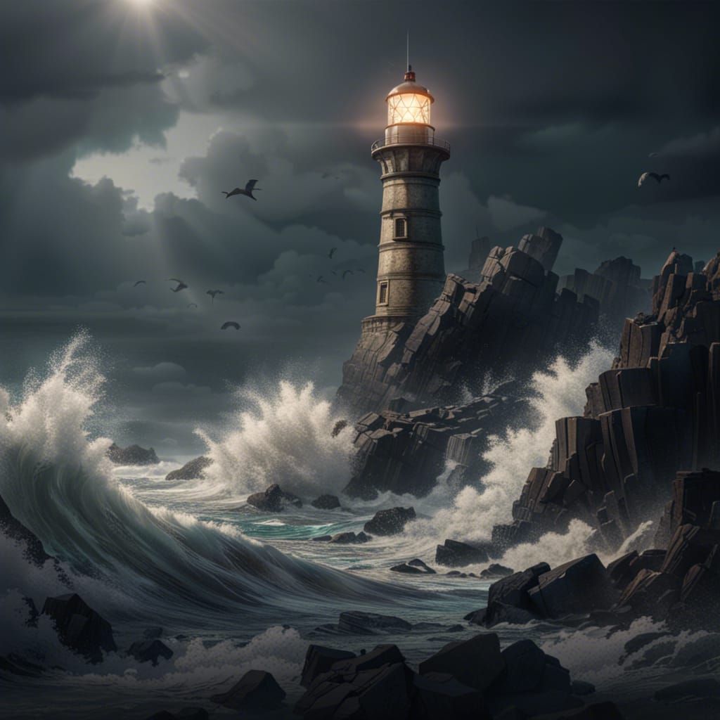 The Undaunted Lighthouse - AI Generated Artwork - NightCafe Creator