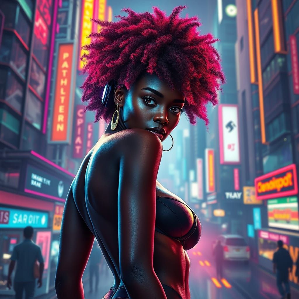 beautiful voluptuous cyber afropunk woman outside the Wiltern Theatre...