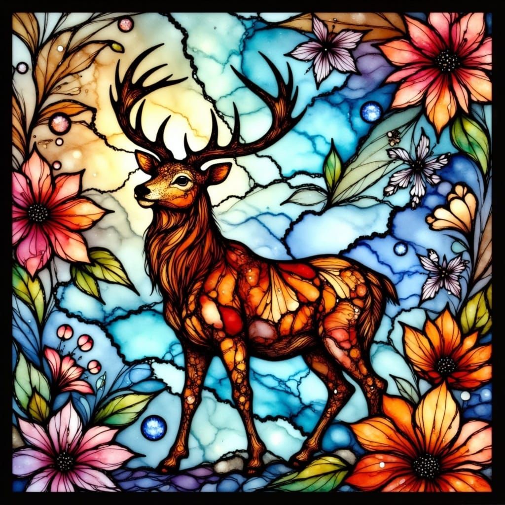 Stunning Stained Glass Stag in Art Nouveau Style - AI Art