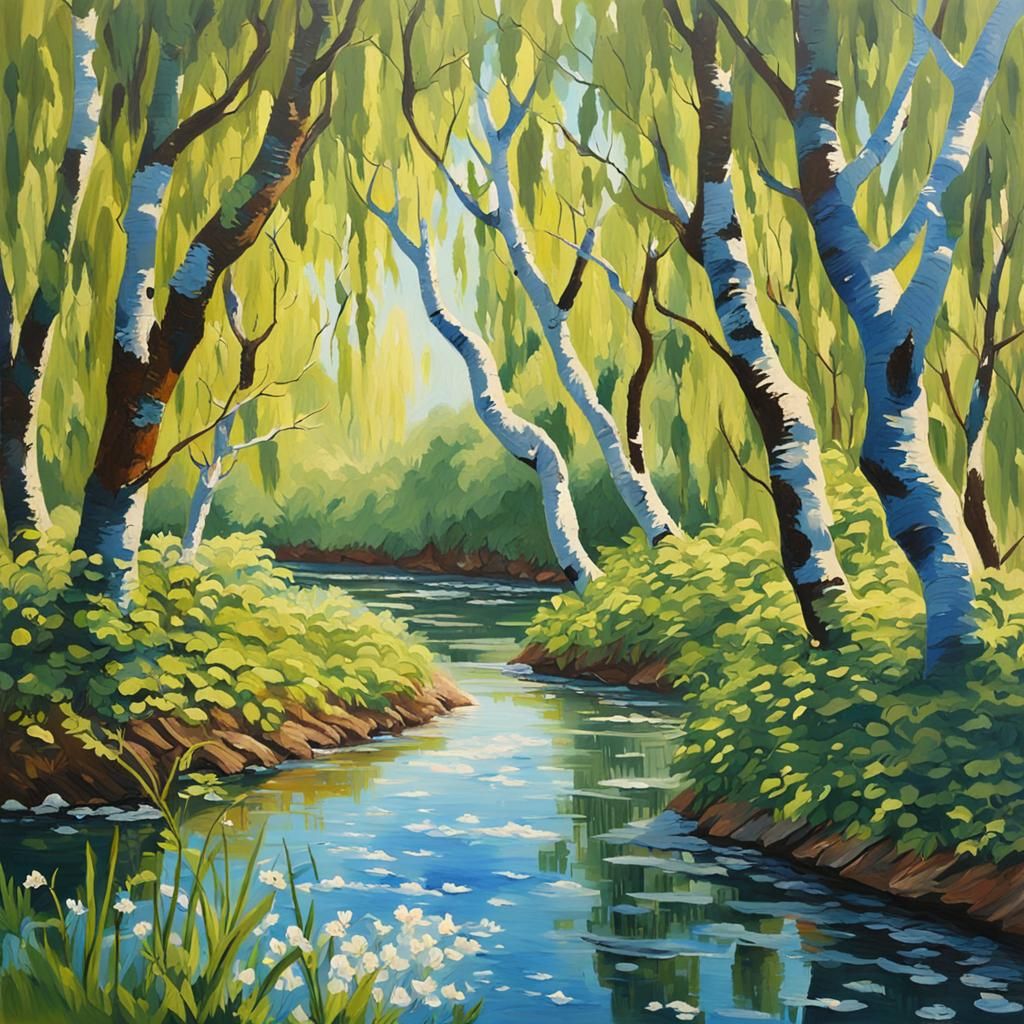 A quiet stream with trees - AI Generated Artwork - NightCafe Creator