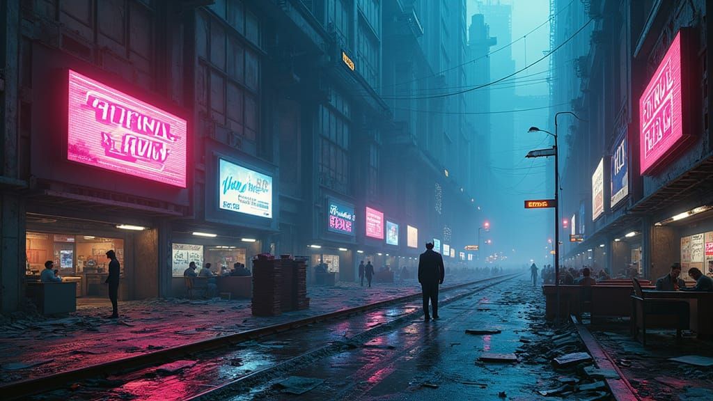 Neon city hellscape.. - Dystopian Moon Metropolis in Cyberpu...