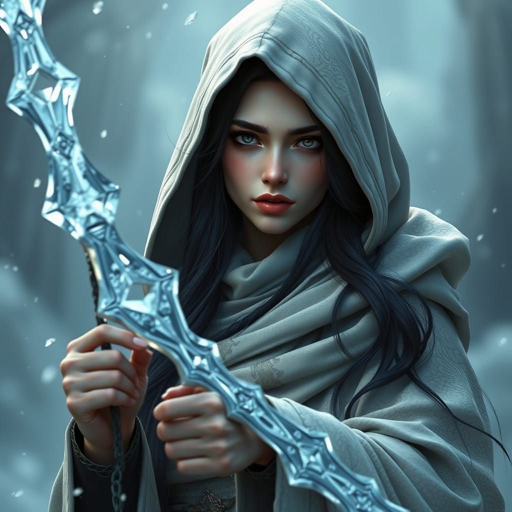 Ethereal Sorceress in Icy Splendor - AI Art