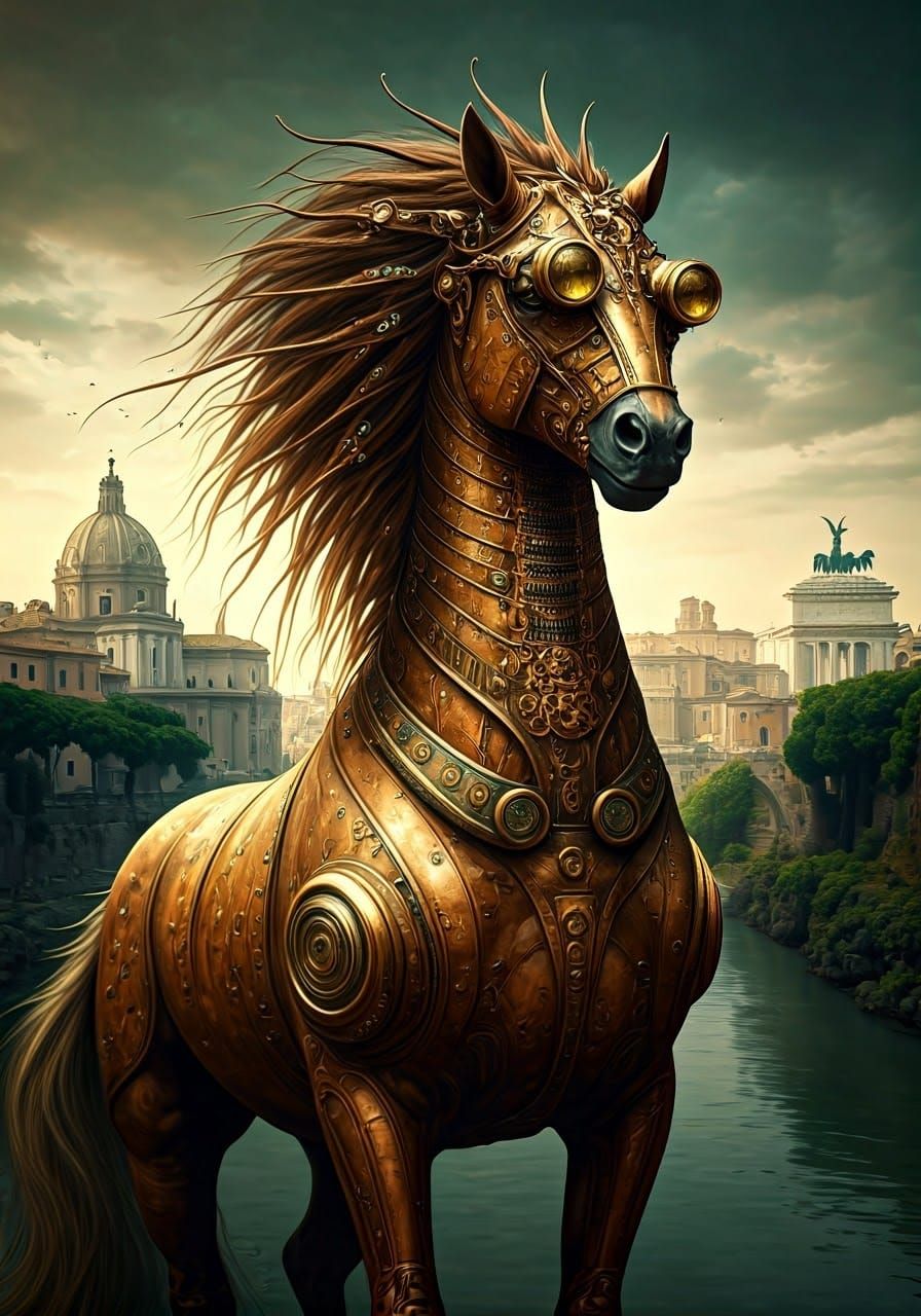 Steampunk horse - Steampunk Equestrian Marvel in Ancient Rom...