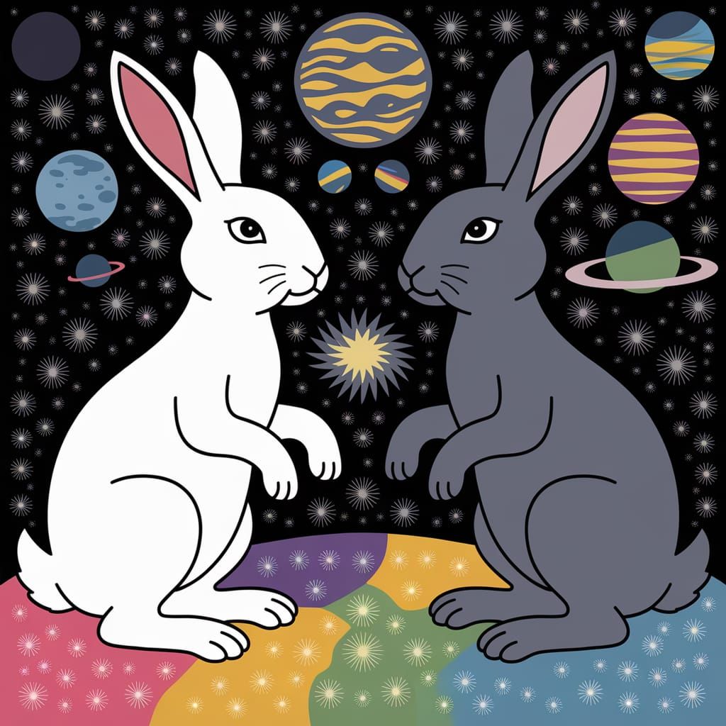 Mystical Cosmic Rabbits Explore a Haunted Galaxy i... - AI Art