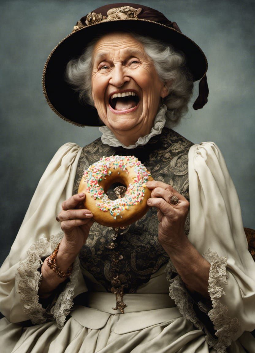 Laughing Victorian grandmother vomiting doughnut - AI Generated Artwork ...