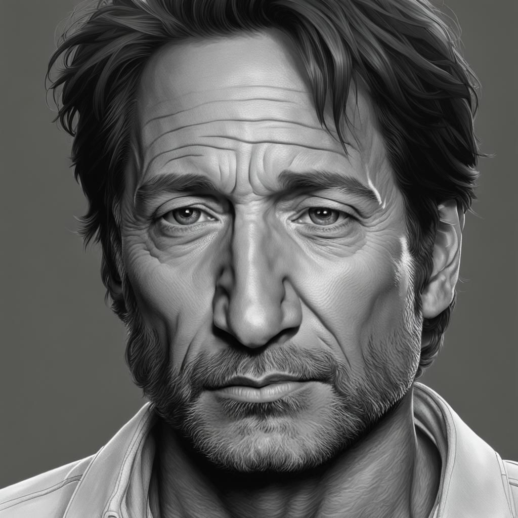 David Duchovny photo realistic black and white portrait head and ...