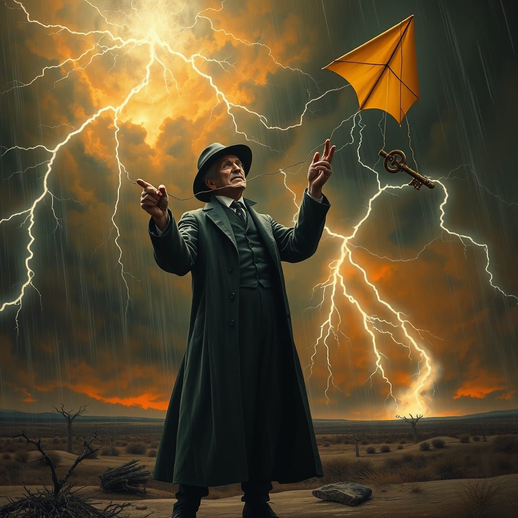 Thomas Edison recreating Benjamin Franklin experiment of a kite with a ...