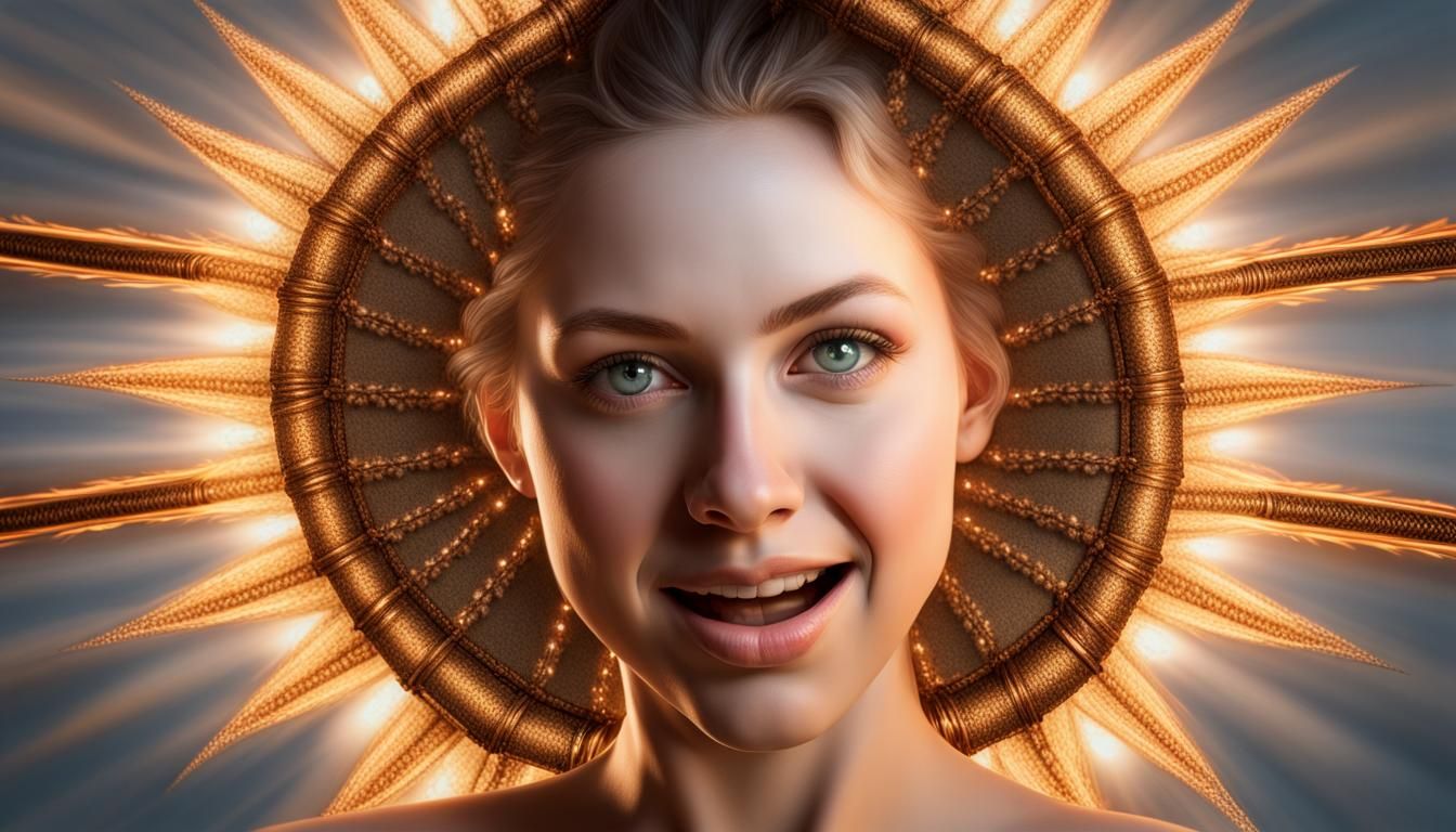 extasy. a young womans symmetrical face in complete extasy as her body ...