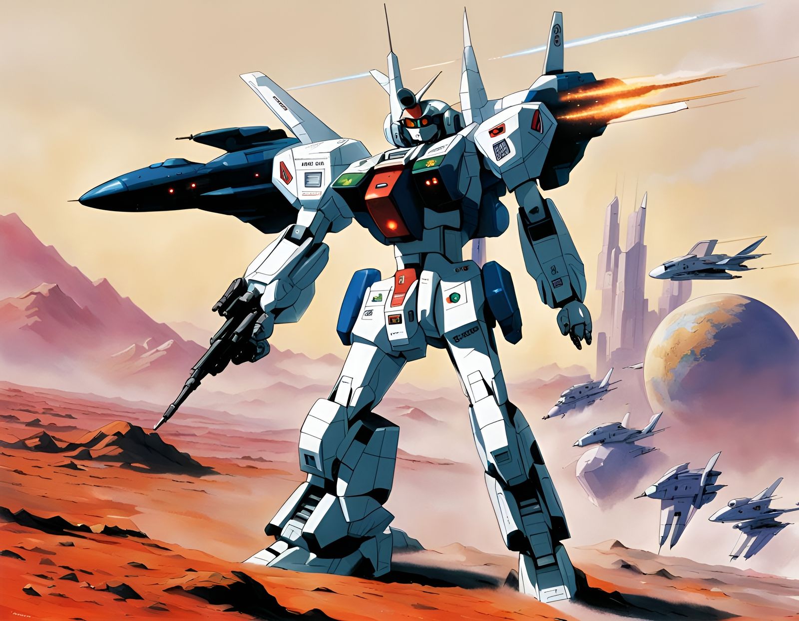 Robotech, macross, robot mode in space - AI Generated Artwork - NightCafe Creator