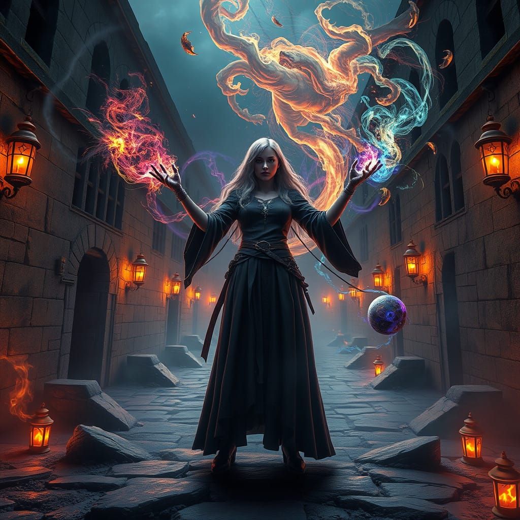 Heroic Necromancer Raising Elemental Creatures in ... - AI Art