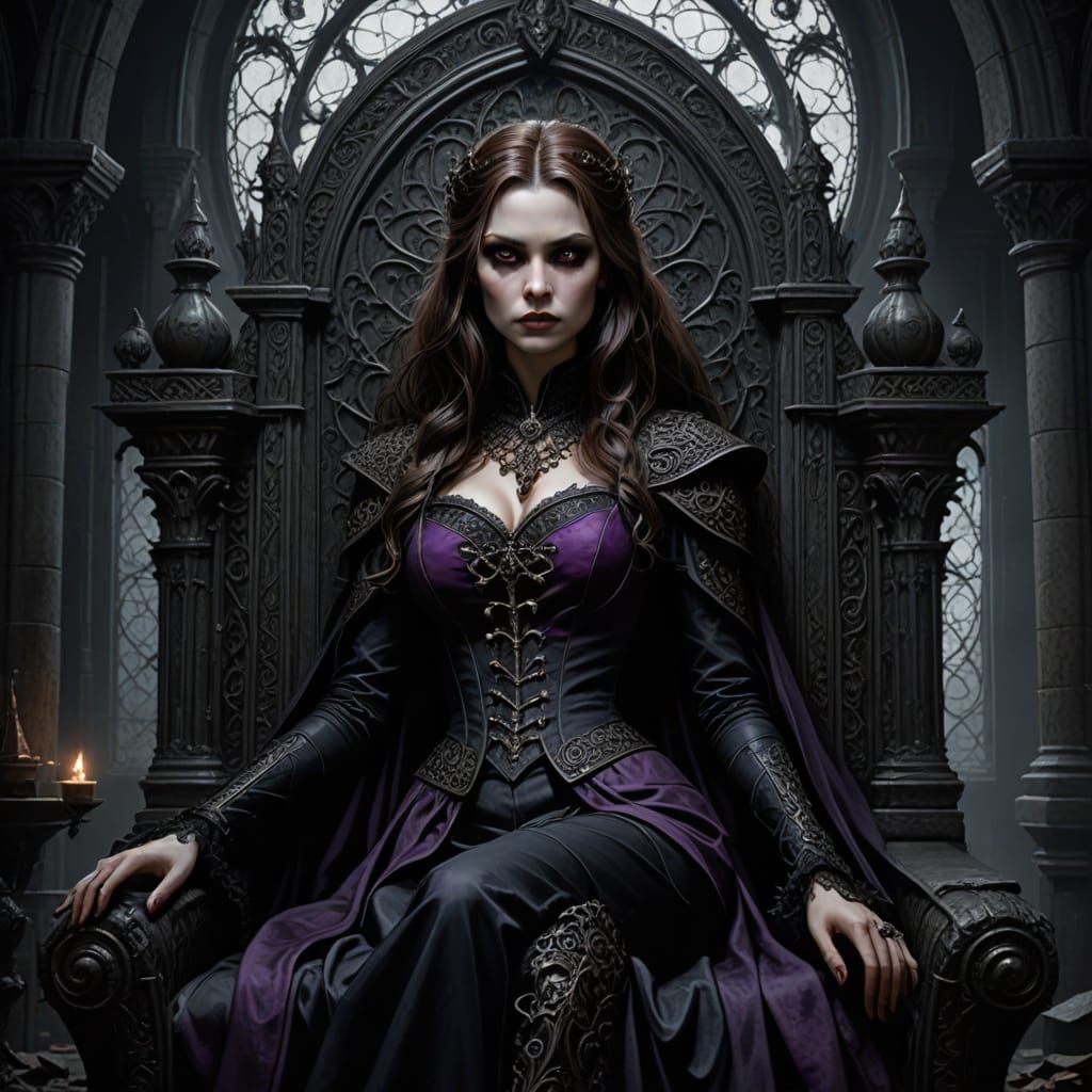 Regal Vampire Queen in Dark Fantasy Portraiture - AI Art