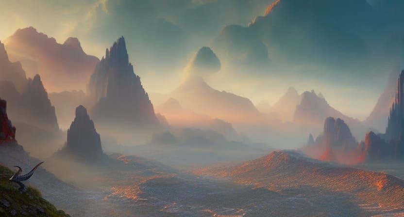 {{{giant lizards}}}:"a giant lizard running in a valley surrounded by ...