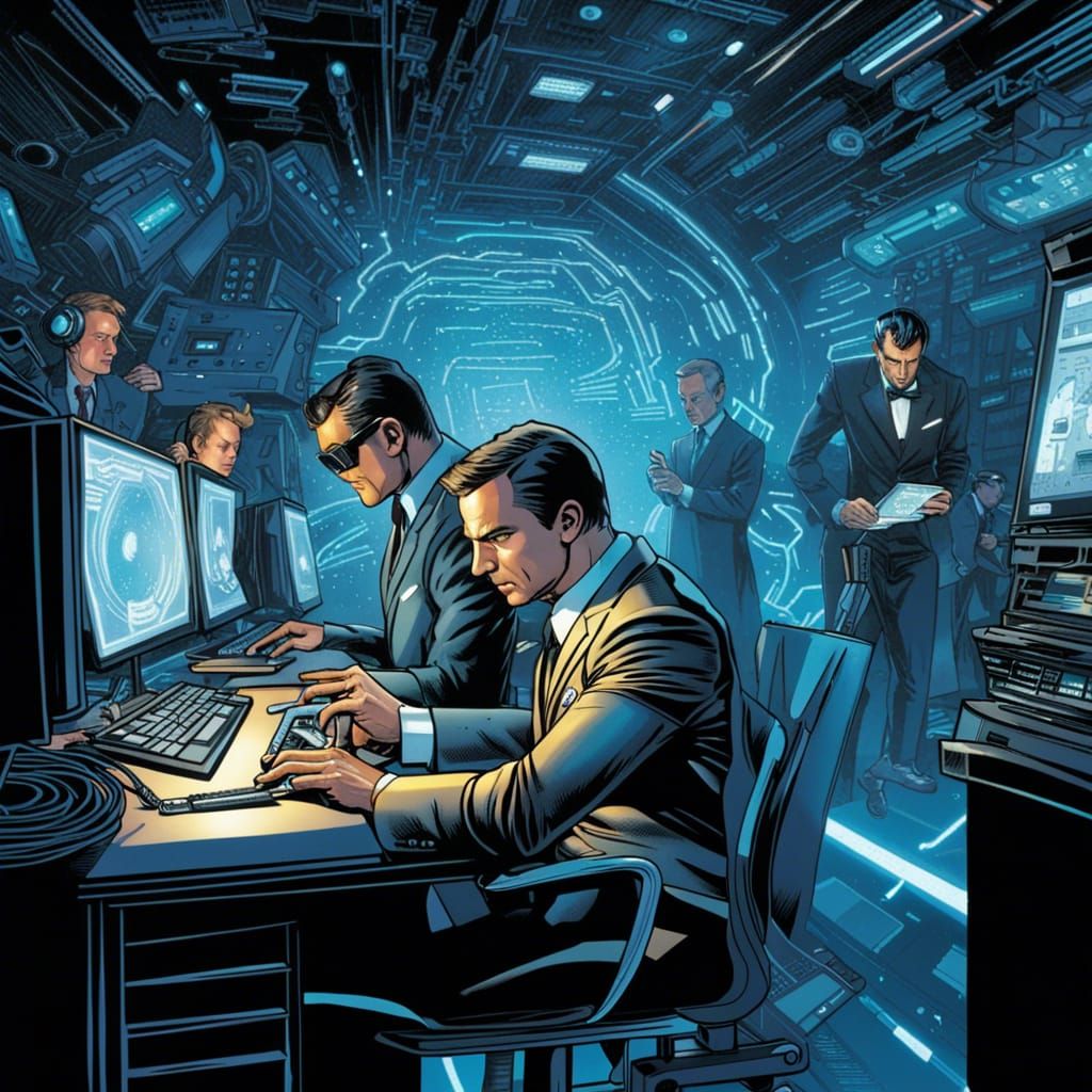 James Bond working at computers as a cyber security expert feels high ...