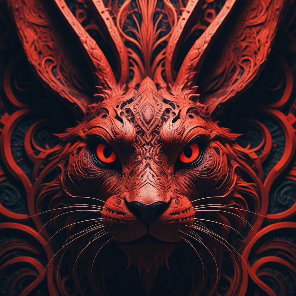 Human-Sized Rabbit with Distorted Evil Face in Iri... - AI Art