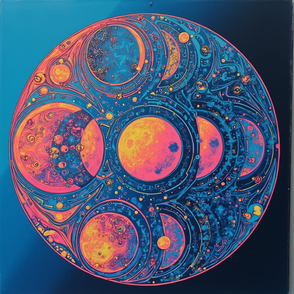 Vibrant 90s-Style Moon Phase Poster in Pop Art Acr... - AI Art