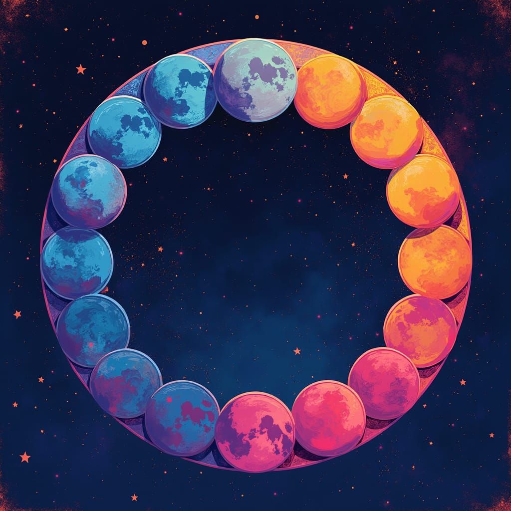 Bold Moon Phase Infographic in 90s Pop Art Style - AI Art