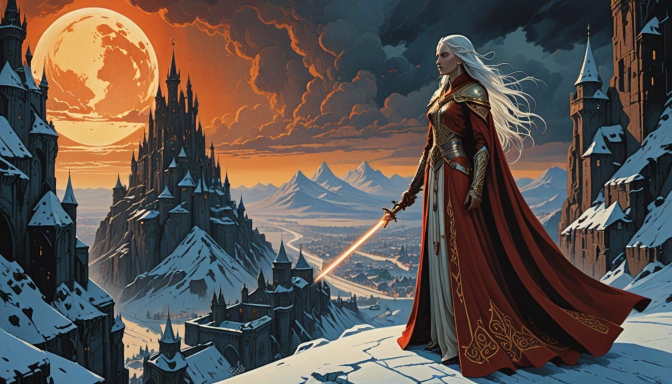 Female Elven Warlock holding her magical sword