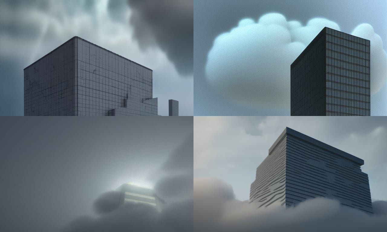 a building in the middle of a cloud-filled sky, a 3D render by Stanley ...