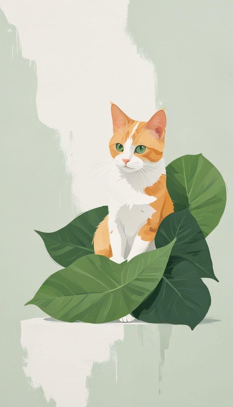 Cat in garden (variations) - Vibrant Calico Feline Amidst Gr...
