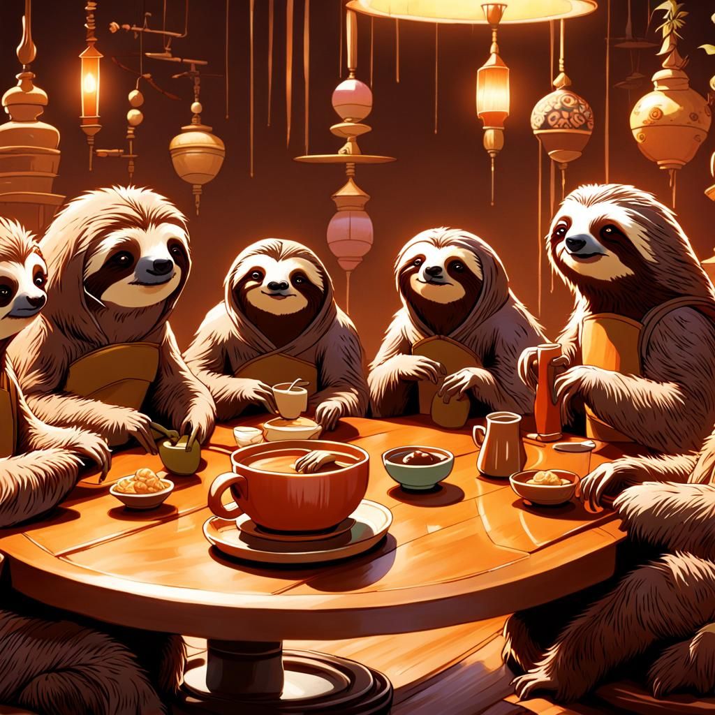 Sloth tea ceremony 5 - AI Generated Artwork - NightCafe Creator