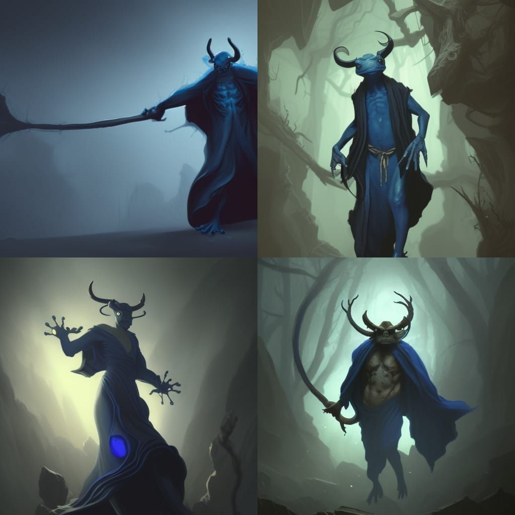 A demon wearing a dark blue and black robe with the head of a frog - AI ...